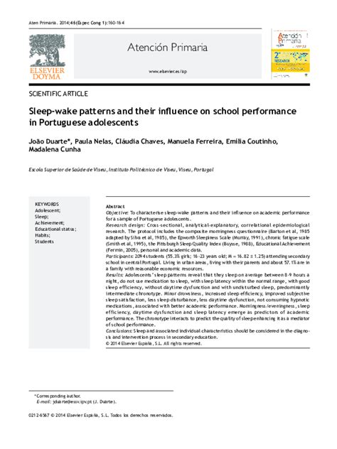 Pdf Sleep Wake Patterns And Their Influence On School Performance In