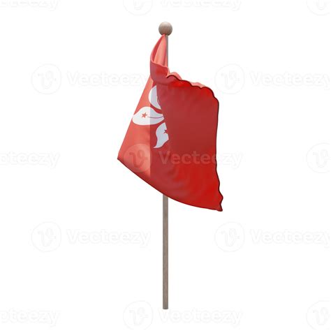 Hong Kong 3d Illustration Flag On Pole Wood Flagpole 11233954 Png