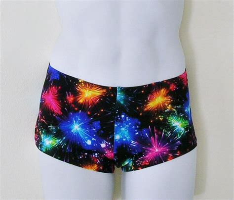 Mens Low Rise Square Cut Swimsuit In Fireworks Print Etsy