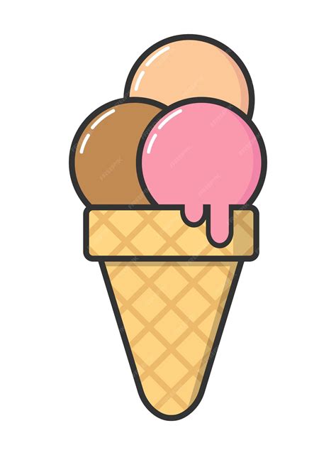 Premium Vector Ice Cream Cone With Three Scoops