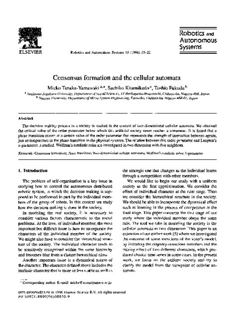 Pdf Consensus Formation And The Cellular Automata