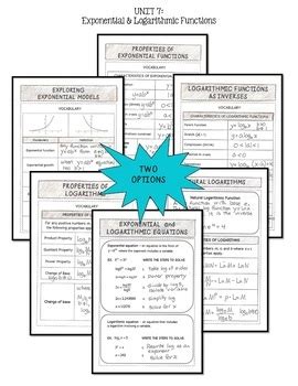 Exponential Logarithmic Functions Foldables Algebra Unit