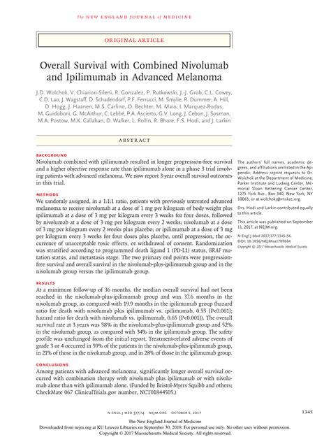 Pdf Overall Survival With Combined Nivolumab And Ipilimumab In Advanced Melanoma