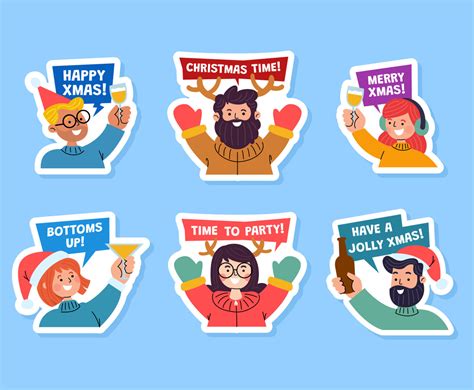 Adult Christmas Party Greeting Chat Stickers Set Vector Art Graphics Freevector Com