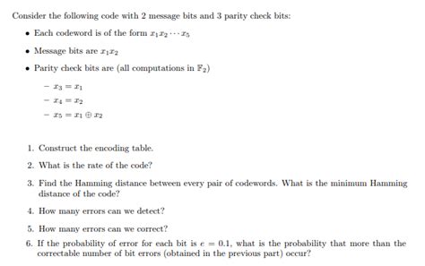 Solved Consider The Following Code With Message Bits And Chegg