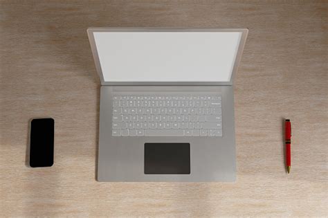 나무 테이블에 노트북 컴퓨터 모형이 있는 최소한의 스칸디나비아 작업 공간 3d 렌더링 0명에 대한 스톡 사진 및 기타 이미지 0명 3차원 형태 가정의 방 Istock