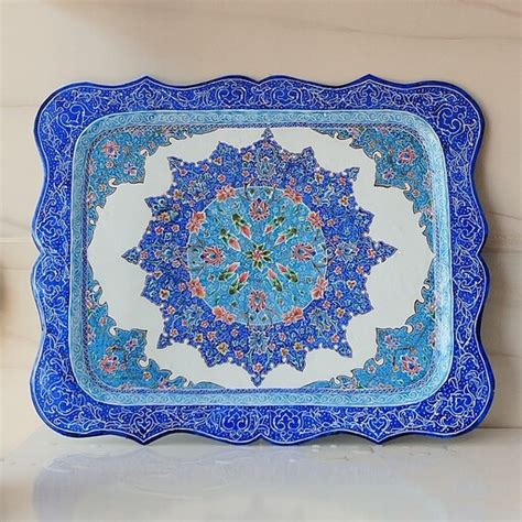 خرید و قیمت سینی میناکاری با نقوش سنتی و کاری شکیل و زیبا صنایع دستی