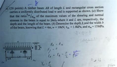 Solved 420 Points A Timber Beam Ab Of Length L And Rectangular Cross