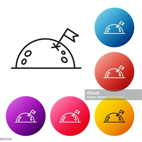 흰색 배경에 격리 된 플래그 아이콘과 검은 선 행성 아이콘 다채로운 원 버튼을 설정합니다 벡터 일러스트레이션 0명에 대한 스톡 벡터 아트 및 기타 이미지 Istock
