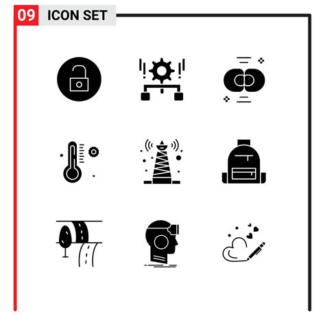 9 User Interface Solid Glyph Pack Of Modern Signs And Symbols Of Signal Thermometer Share