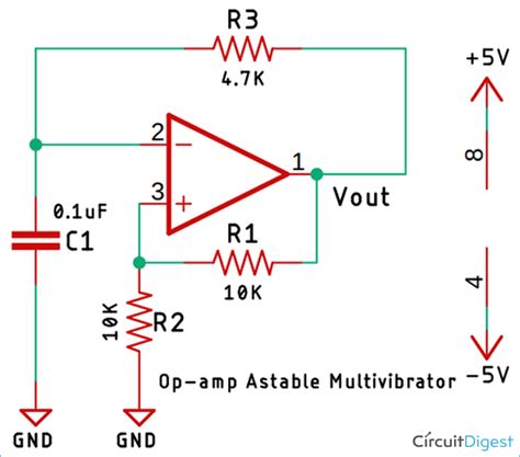 Astable Multivibrator Operational Amplifier Circuit
