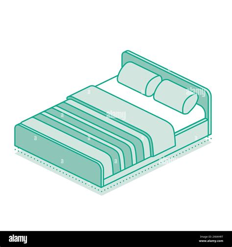 Isometric Bed With Blanket And Two Pillows Vector Illustration