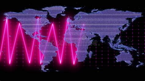 Neon Pink Waveform Emerging From Left Edge And Scanning World Map To Visualize Global Data Flow