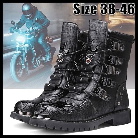Motorcycle Boots Waterproof Leather Boots Male Shoes Metal Gothic Rock