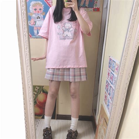 Jk上衣日系软妹短袖t恤女学生宽松百搭萌夏季新款小熊印花学院风虎窝淘