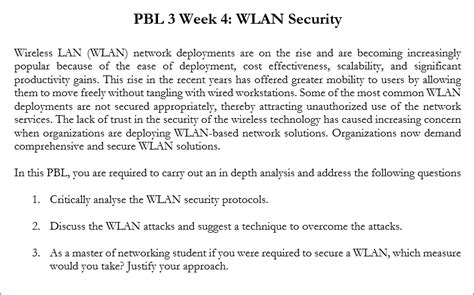 Solved PBL 3 Week 4 WLAN Security Wireless LAN WLAN Chegg Com