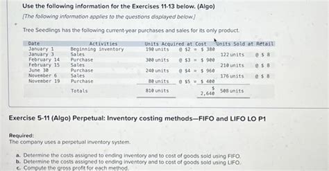 Solved Use The Following Information For The Exercises 11 13 Chegg