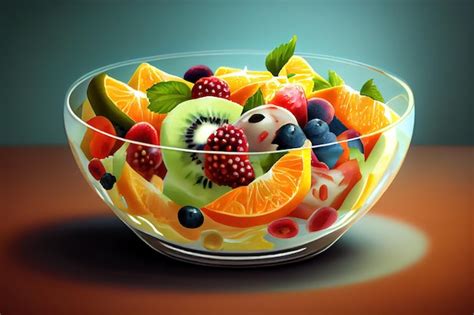 Premium Ai Image Fresh Fruit Salad In The Bowl Generative Ai