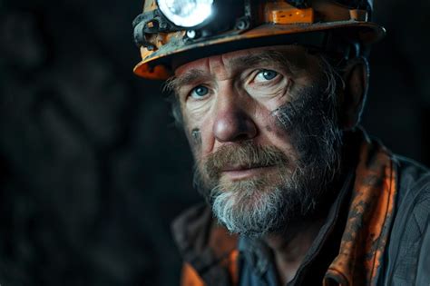 A Mature Miner Man With Headland On Dark Background Premium Ai