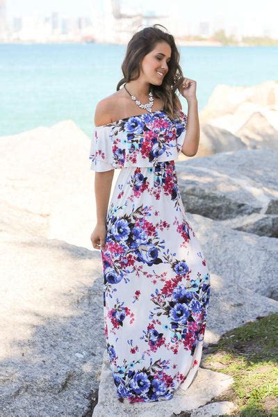 Ivory Floral Off Shoulder Maxi Dress Cute Dress Saved By The Dress