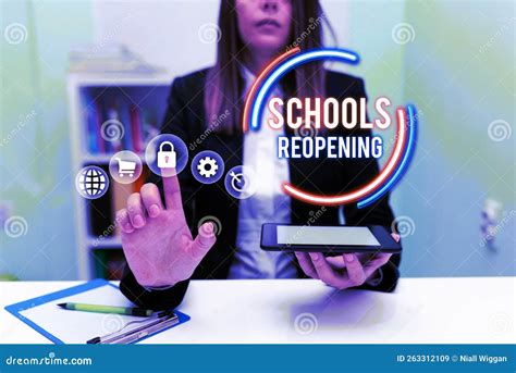 Text Sign Showing Schools Reopening Concept Meaning Classes Are Over For The Time Being End Of