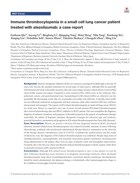 Pdf Immune Thrombocytopenia In A Small Cell Lung Cancer Patient