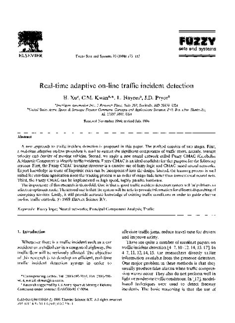 pdf real time adaptive on line traffic incident detection chiman