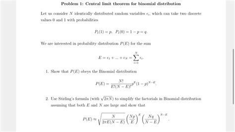 Solved Problem 1 Central Limit Theorem For Binomial
