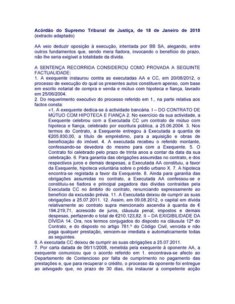Exame garantias Exame garantias Acórdão do Supremo Tribunal de Justiça de de