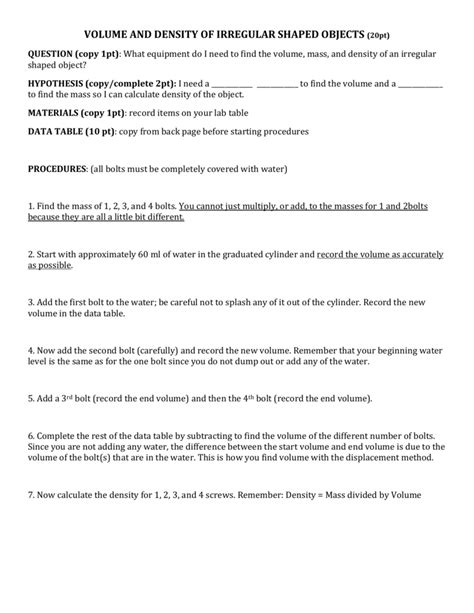 Volume And Density Of Irregular Shaped Objects