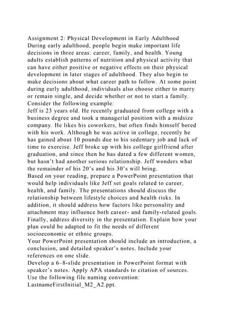 Assignment 2 Physical Development In Early Adulthoodduring Early Docx