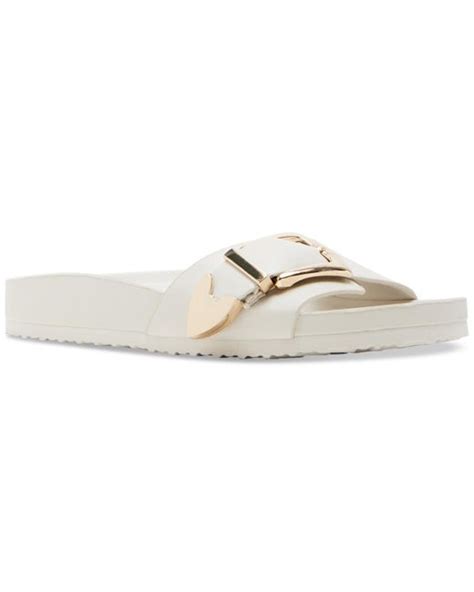 Madden Girl Brookk Buckled Footbed Slide Flat Sandals In White Lyst