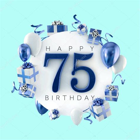 Composición De La Fiesta De Cumpleaños 75 Feliz Con Globos Y Regalos