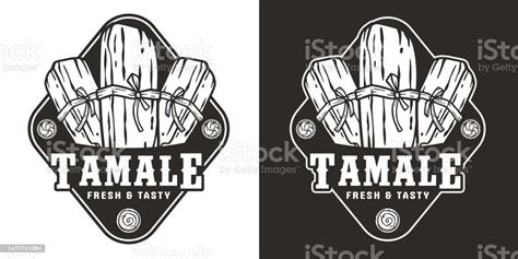 로고 또는 엠블럼을 위한 옥수수 잎이 있는 Tamale 벡터 전통적인 라틴 패스트 푸드 포스터 또는 배너에 대 한 타 말레
