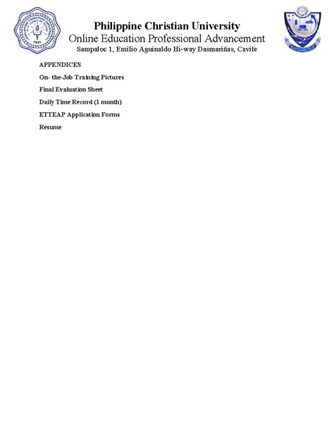 Appendices Narrative Cooperative Management Philippine Christian University Online