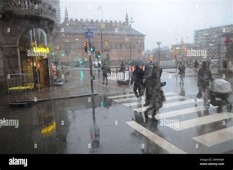 Copenhagen Denmark 28 December 2023 Weather Rain Fall In Danish