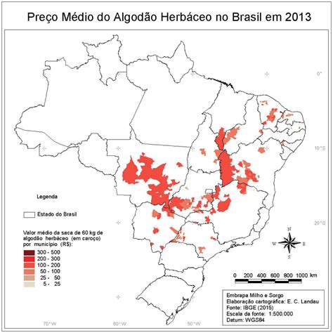 Valor médio da saca de kg de algodão por município do Brasil em Download Scientific