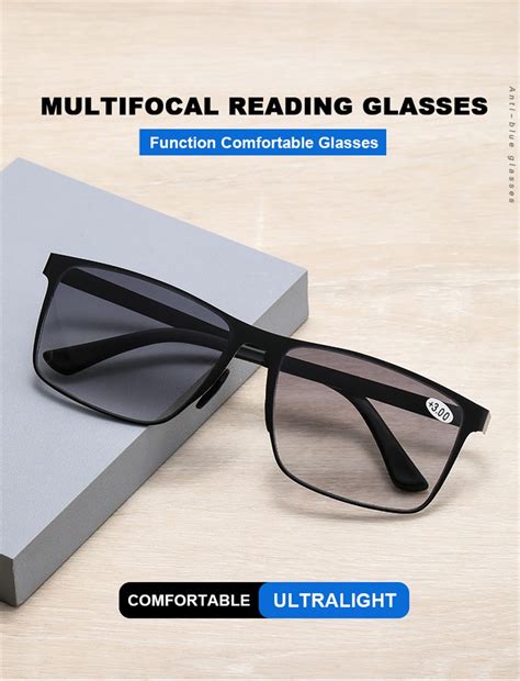 Retro Men Half Frame Reading Sunglasses With Box Progresive Multifocal