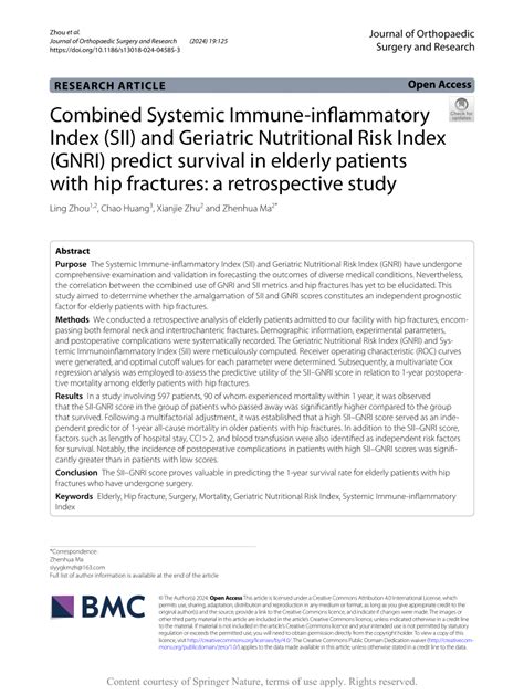 Pdf Combined Systemic Immune Inflammatory Index Sii And Geriatric