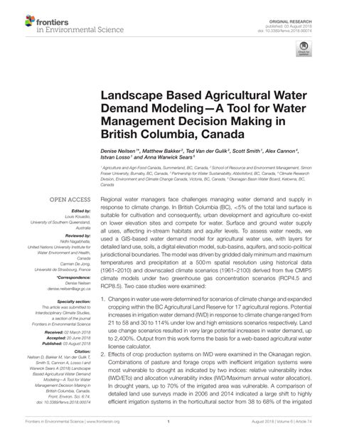 Pdf Landscape Based Agricultural Water Demand Modeling—a Tool For Water Management Decision