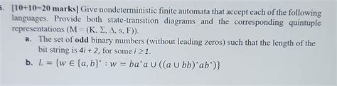 Solved 10 10 20 Marks Give Nondeterministic Finite Chegg