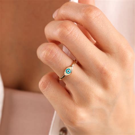 Evil Eye Ring Enamel Eye Ring Solid Gold Everyday Jewelry Etsy