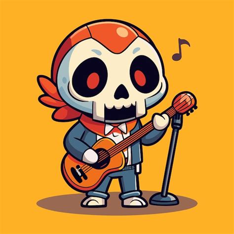 마이크와 함께 노래하는 귀여운 두개골 만화 터 아이콘 일러스트레이션 사람들 음악 개념 고립된 프리미엄 터 평면 만화 스타일 프리미엄 Ai 생성 벡터