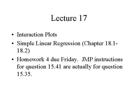 Lecture 17 Interaction Plots Simple Linear Regression Chapter
