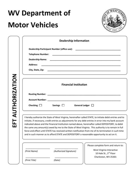 West Virginia Eft Authorization Fill Out Sign Online And Download Pdf Templateroller