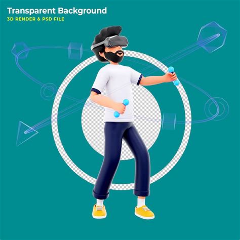Premium Psd 3d Character Using Virtual Reality Glasses And Touching