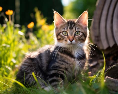 Um Gato do mato Sentado Na Grama Ilustração Stock Ilustração de curiosidade pele