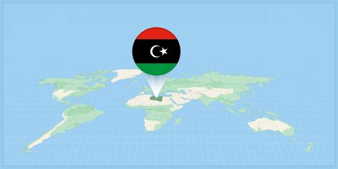 Location Of Libya On The World Map Marked With Libya Flag Pin Location Of Libya On The World Map Marked With Libya Flag Pin