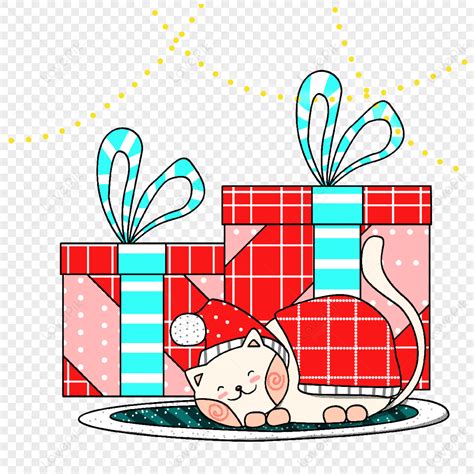 손으로 그린 선형 선물 잠자는 고양이 일러스트파티만화 Png 일러스트 무료 다운로드 Lovepik