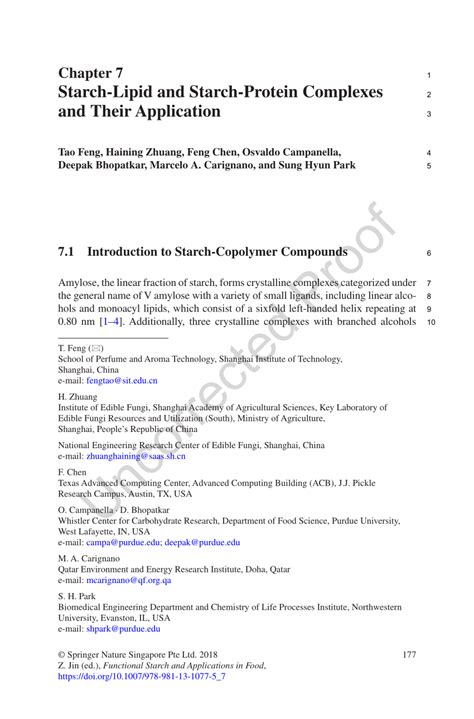 PDF Starch Lipid And Starch Protein Complexes And Their Application